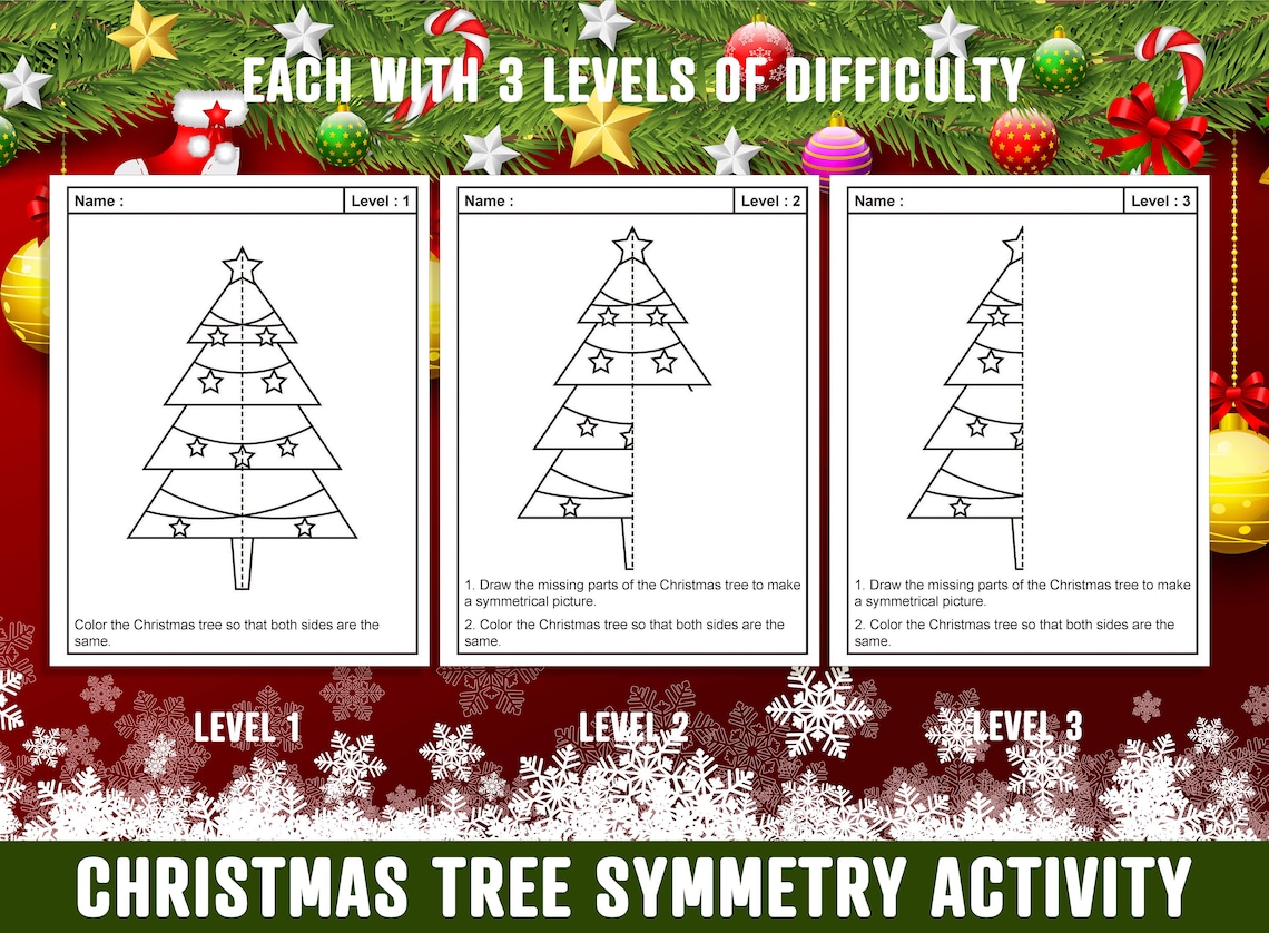 Christmas Tree Symmetry Worksheet, Christmas Trees Theme Lines of ...