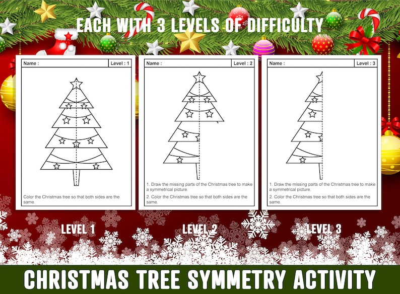 Christmas Tree Symmetry Worksheet, Christmas Trees Theme Lines of ...