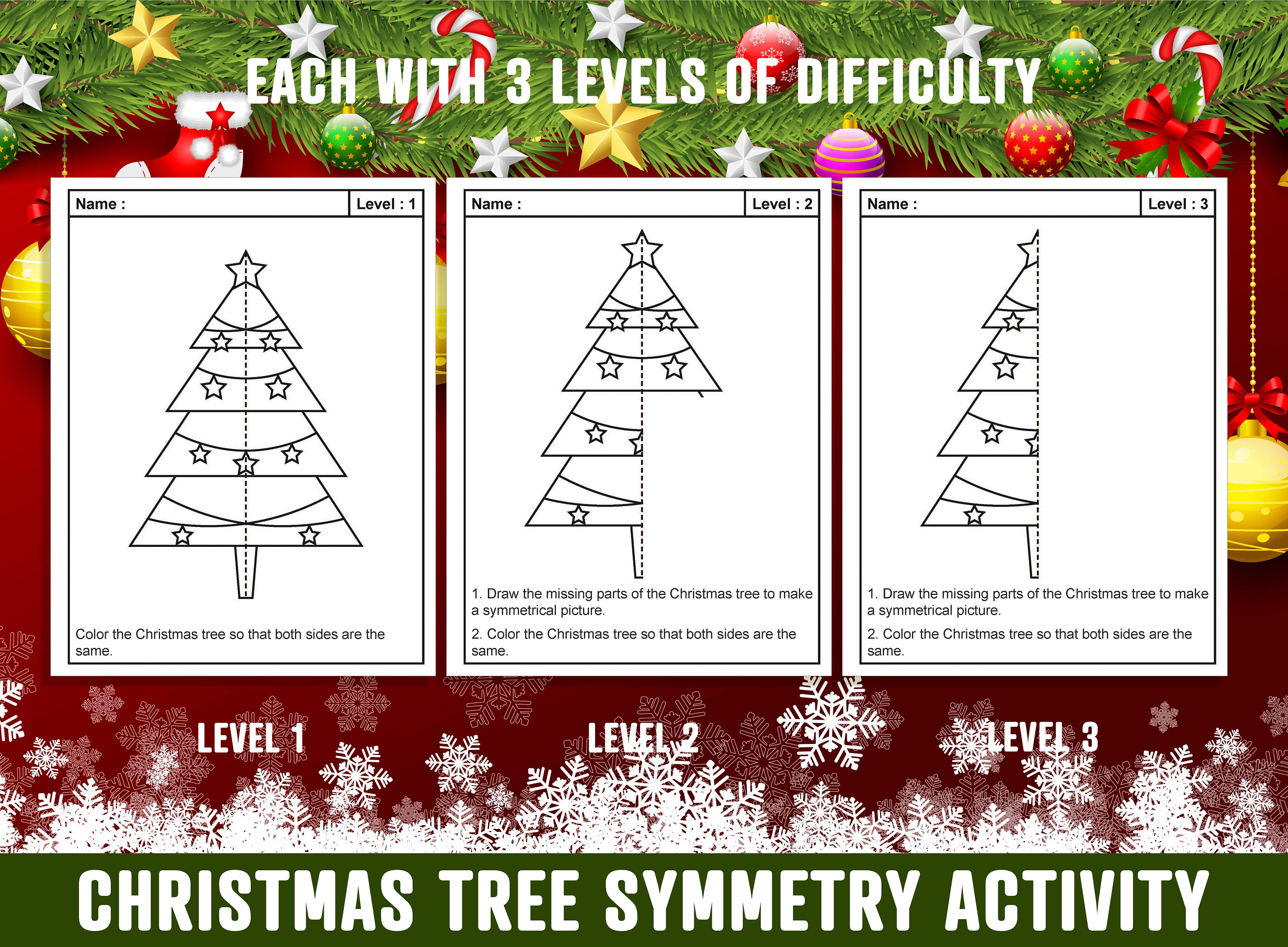 Christmas Tree Symmetry Worksheet, Christmas Trees Theme Lines of ...