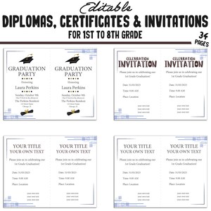 Printable 5th Grade Diplomas, Editable Certificates for 1st-8th Grades ...