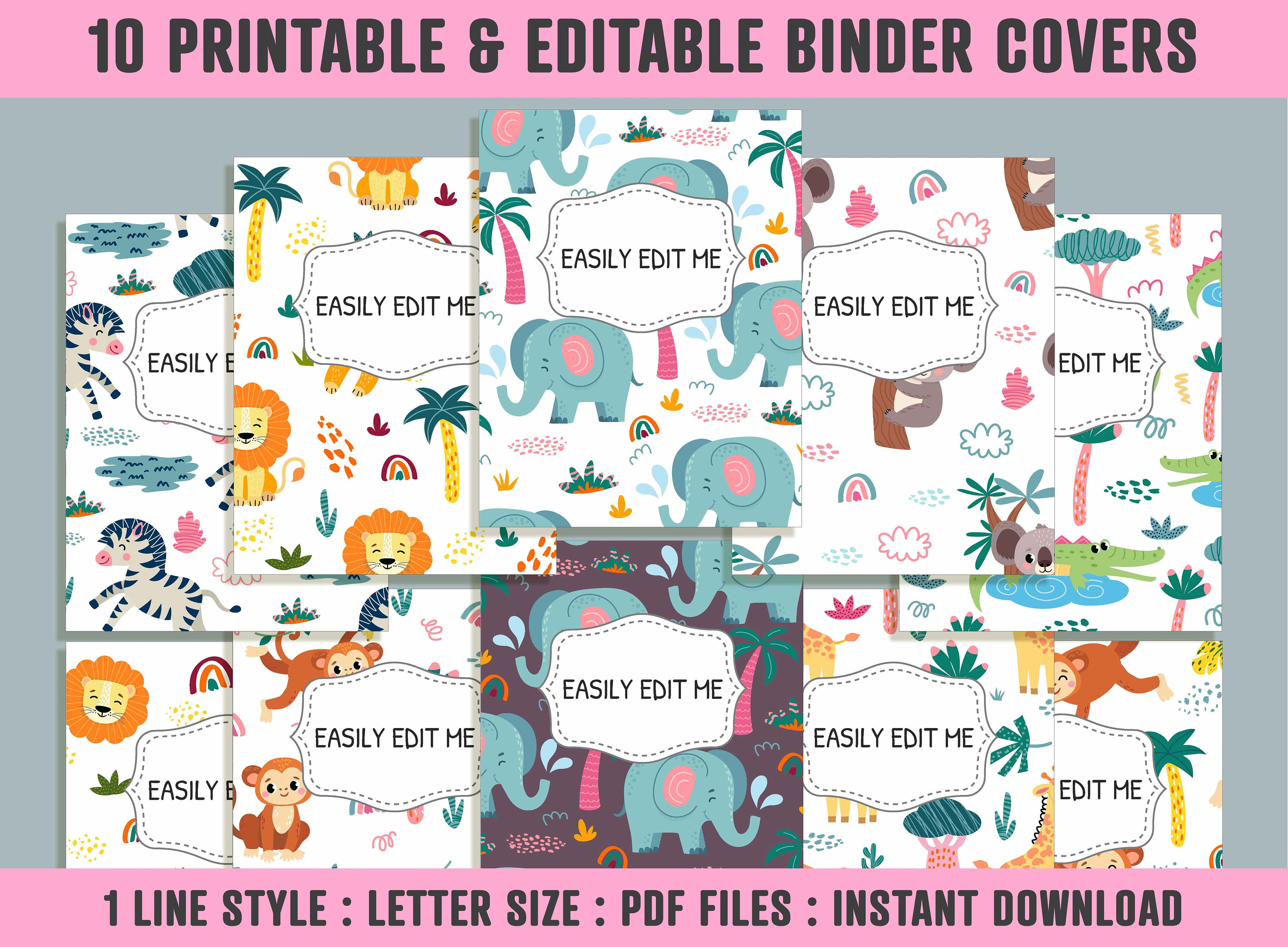 African Animals Binder Cover, 10 Printable & Editable Covers + Spines ...