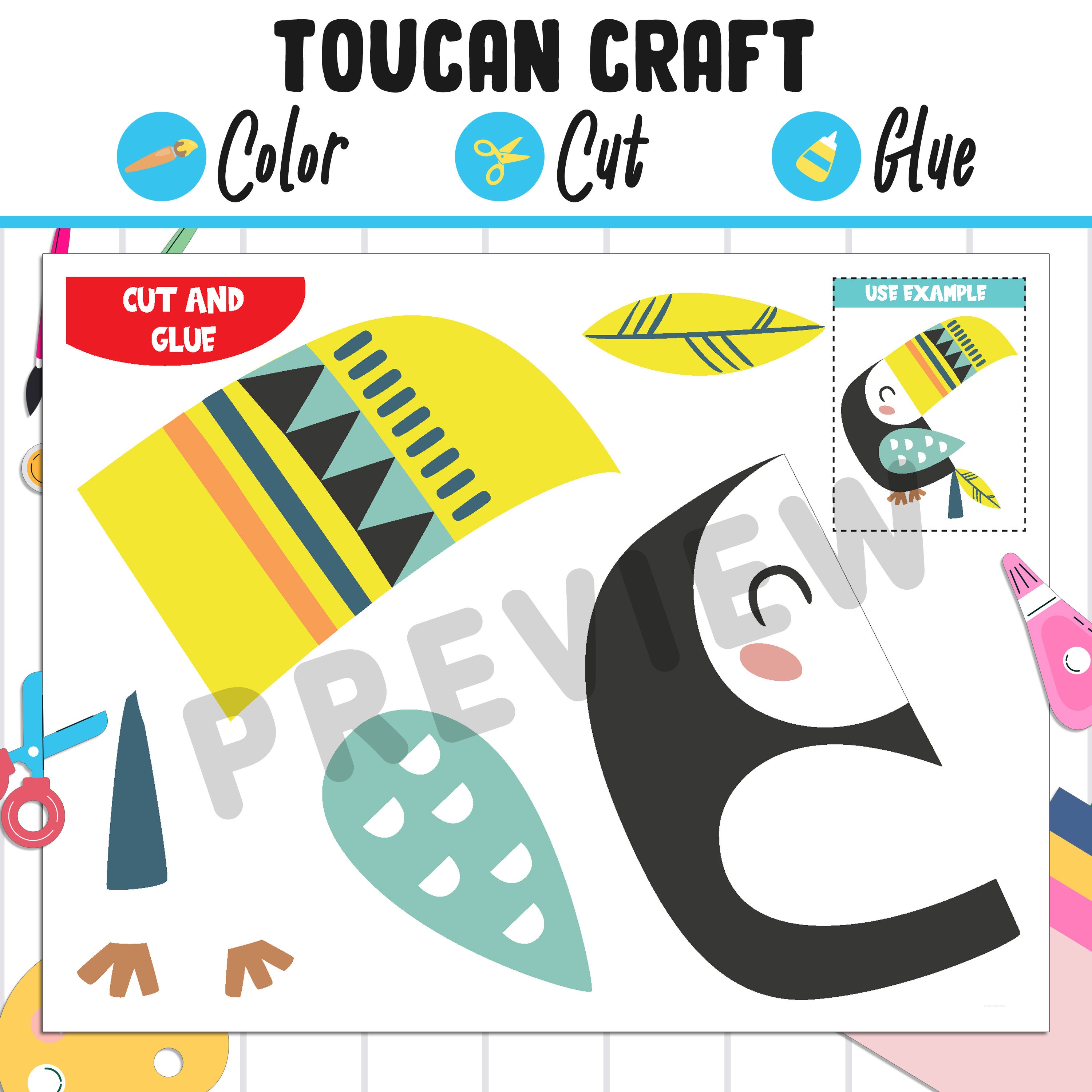 Cute Toucan Craft for Kids: Color, Cut, and Glue, a Fun Activity for ...