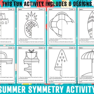 Summer Symmetry Worksheet, Summer Math Lines of Symmetry Art Activity ...