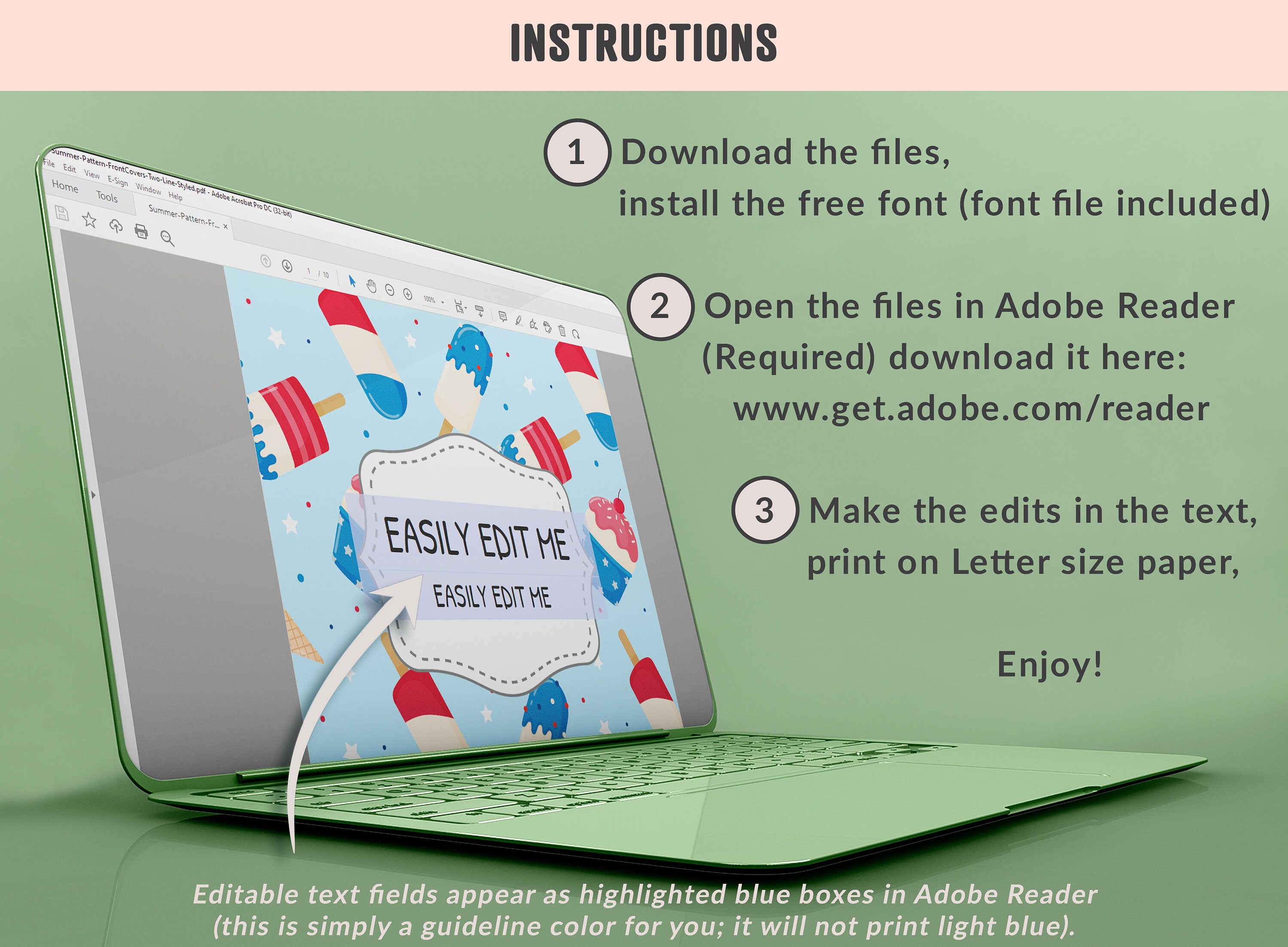 Summer Pattern Binder Cover, 10 Printable/editable Binder Covers ...