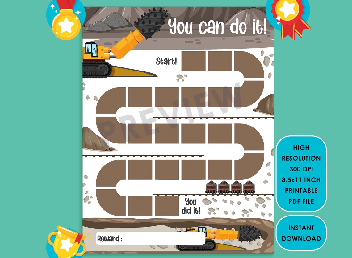 Printable Coal Mining Reward Chart for Kids, a Way of Guiding Children ...