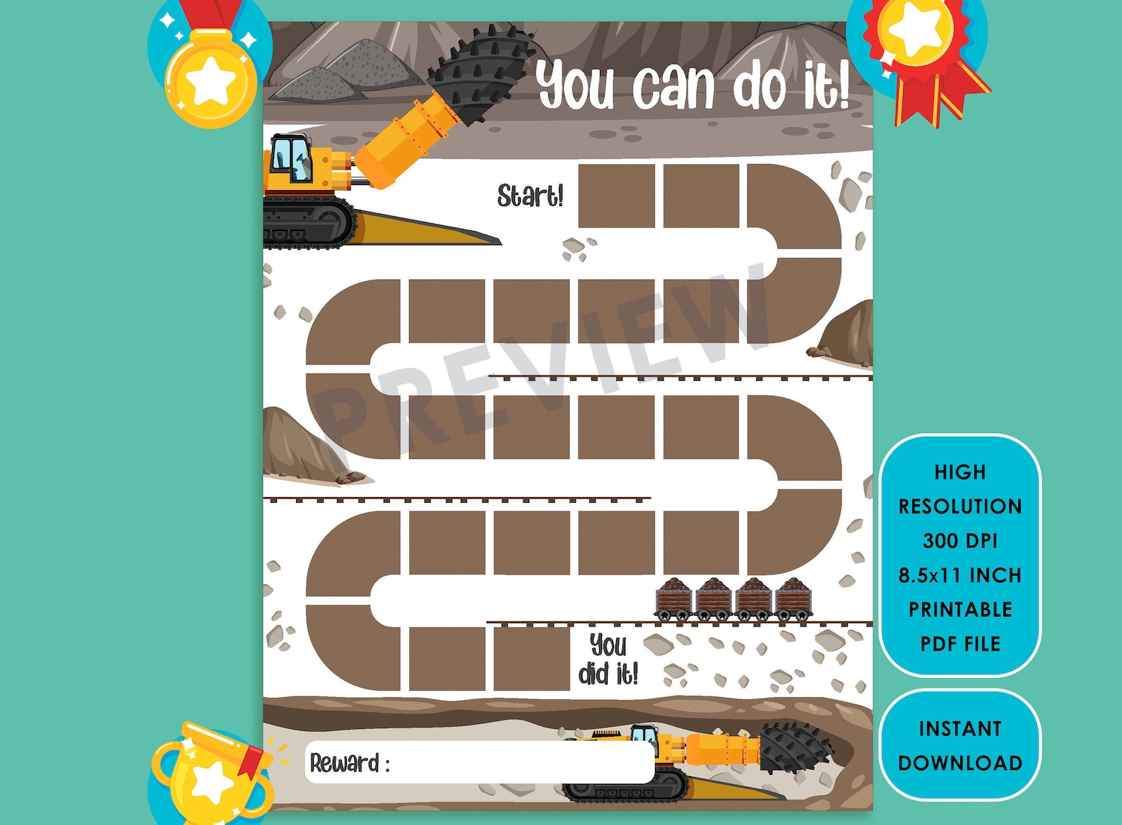 Printable Coal Mining Reward Chart for Kids, a Way of Guiding Children ...