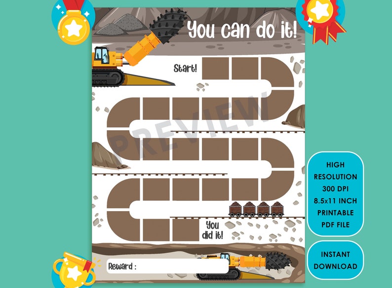 Printable Coal Mining Reward Chart for Kids, a Way of Guiding Children ...