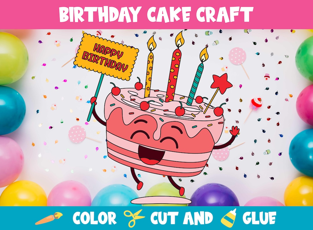 Birthday Cake Craft Activity - Color, Cut, and Glue for Prek to 6th ...