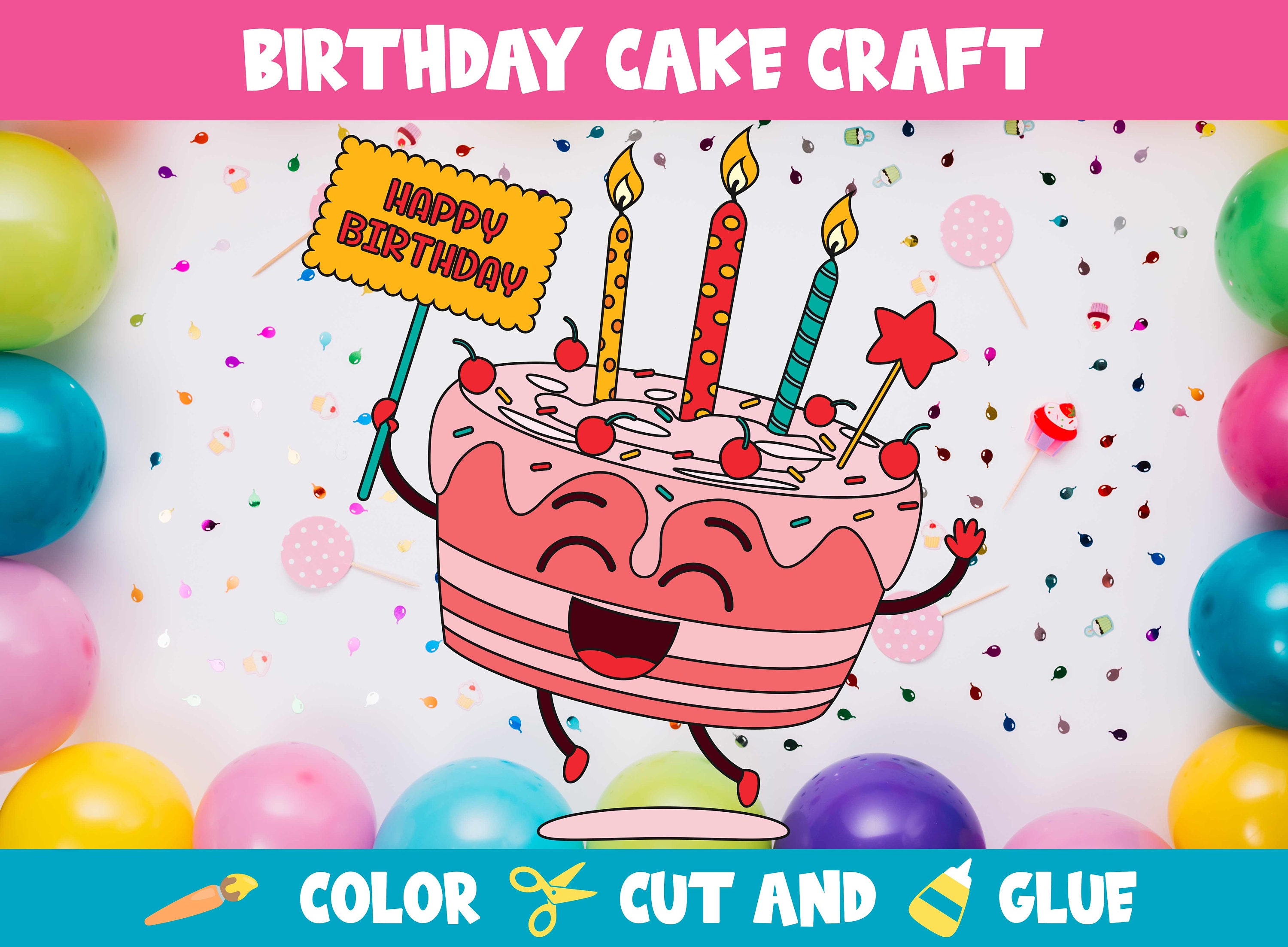 Birthday Cake Craft Activity Color, Cut, and Glue for Prek to 6th Grade ...