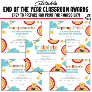 Editable, Fun, Unique End-of-year Class Awards for Students, 26 Pages ...
