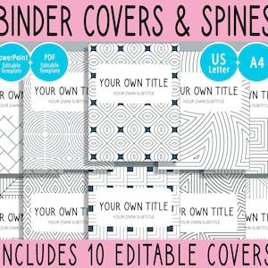 10 Editable Abstract Line Binder Covers, Includes 1", 1.5", 2" Spines ...