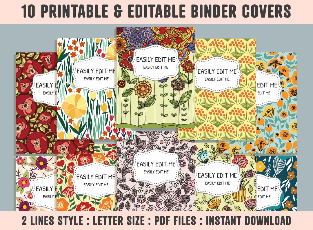 Flower Binder Cover Templates 10 Printable & Editable Binder - Etsy