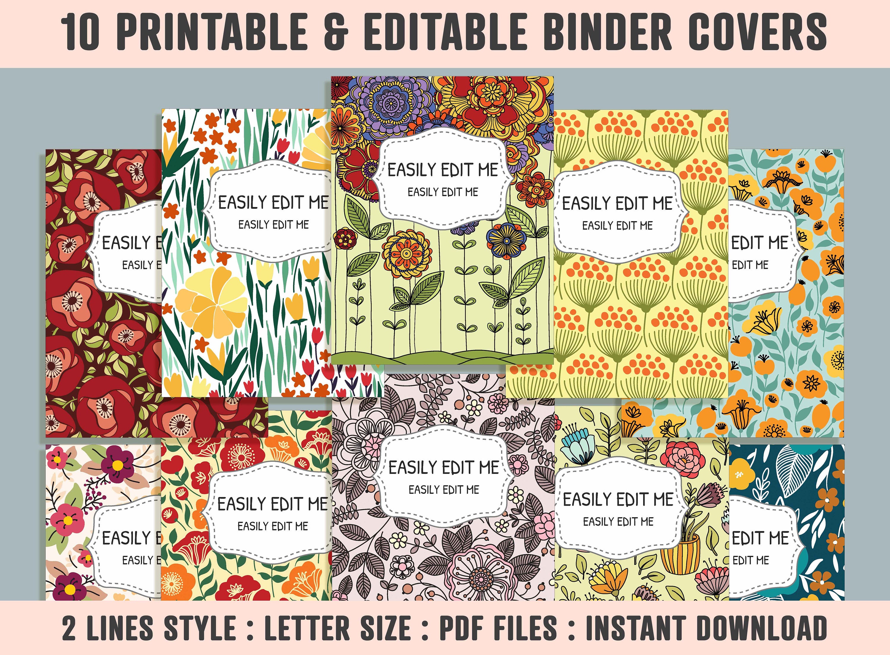 Flower Binder Cover Templates 10 Printable & Editable Binder - Etsy