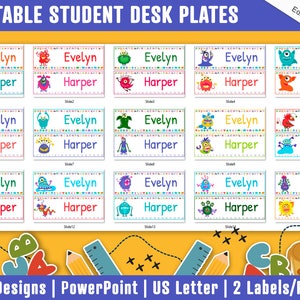 Student Desk Plates, 30 Printable/editable Monster Classroom Name Tags ...