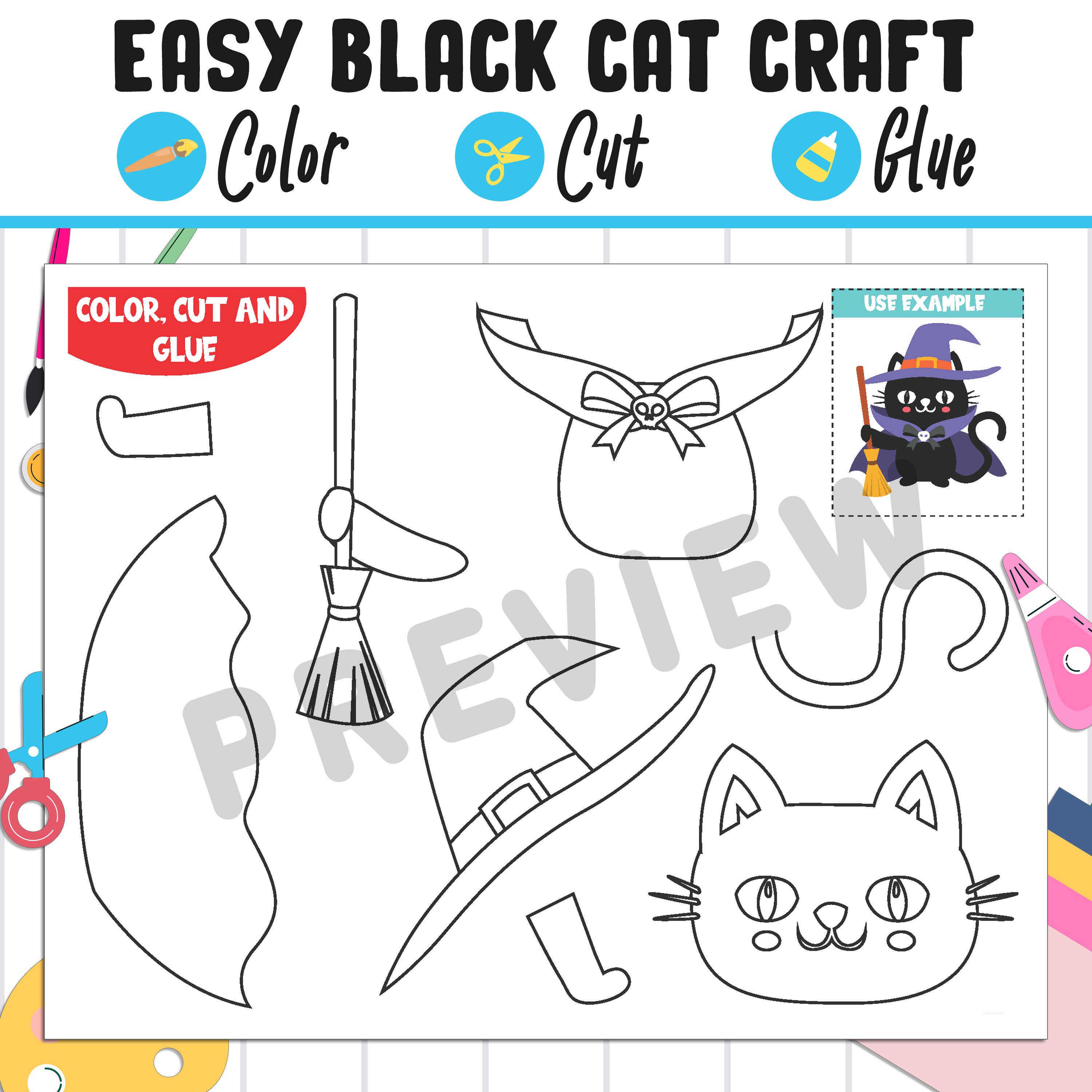 Easy Black Cat Craft for Kids: Color, Cut, and Glue, a Fun Activity for ...