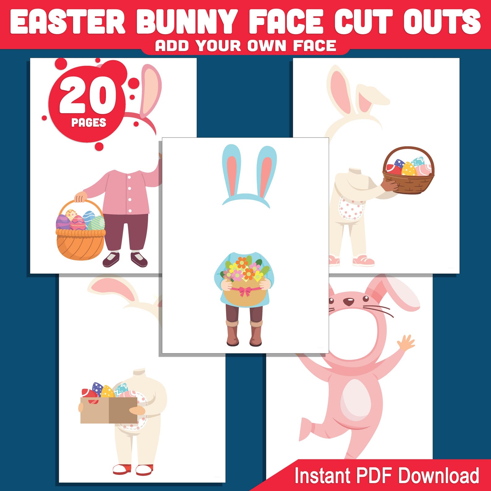 Printable Easter Bunny Face Cut Out Templates, Fun DIY Photo Craft, Add ...