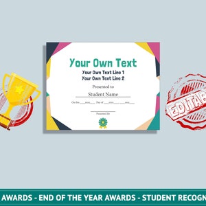 Editable End of School Awards, End of the Year Awards, Student ...