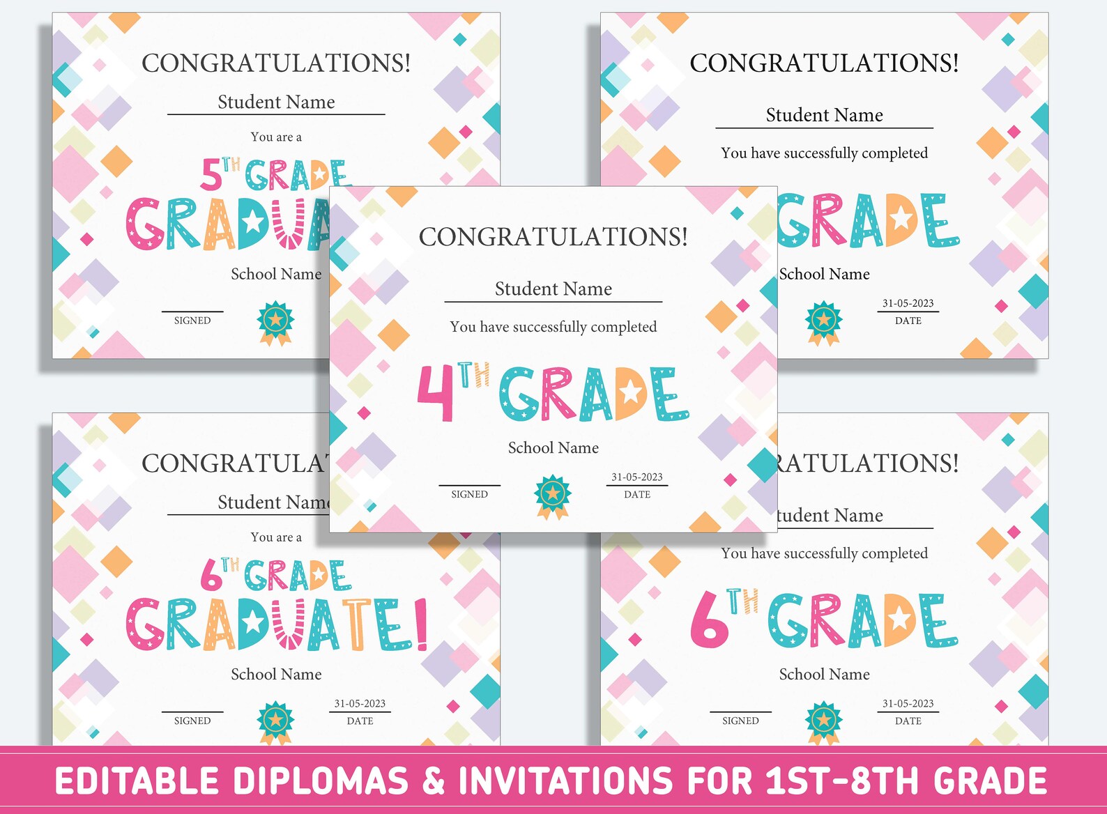Editable 4th Grade Diploma, 1st to 8th Grade Diploma, Certificate of ...