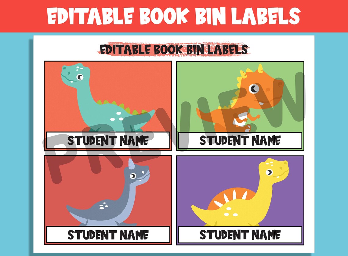 Editable Dinosaur Book Bin Labels: 16 Customizable Designs for Perfect ...
