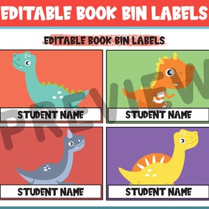 Editable Dinosaur Book Bin Labels: 16 Customizable Designs for Perfect ...