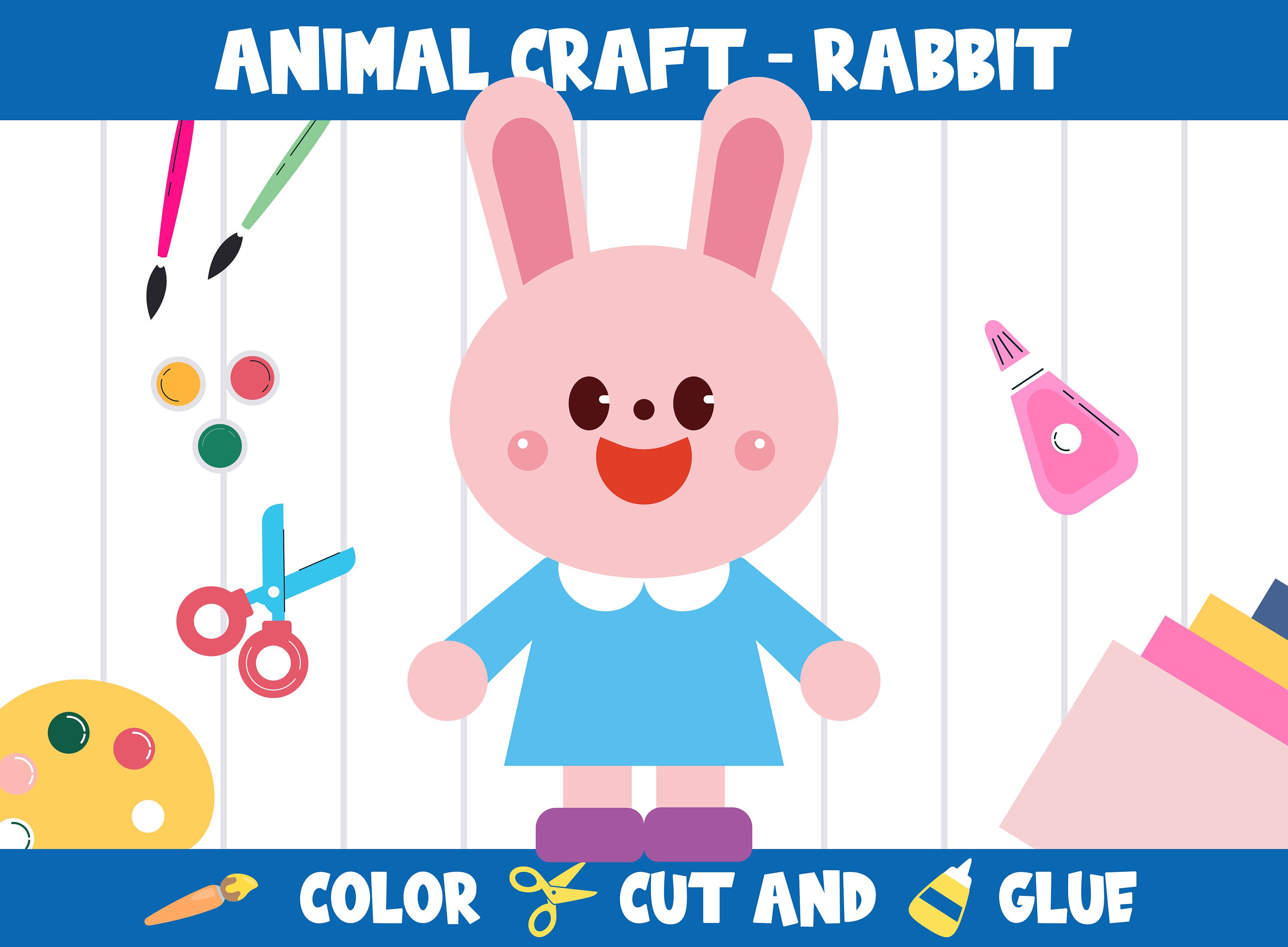 Animal Craft Activity Rabbit : Color Cut and Glue for Prek - Etsy