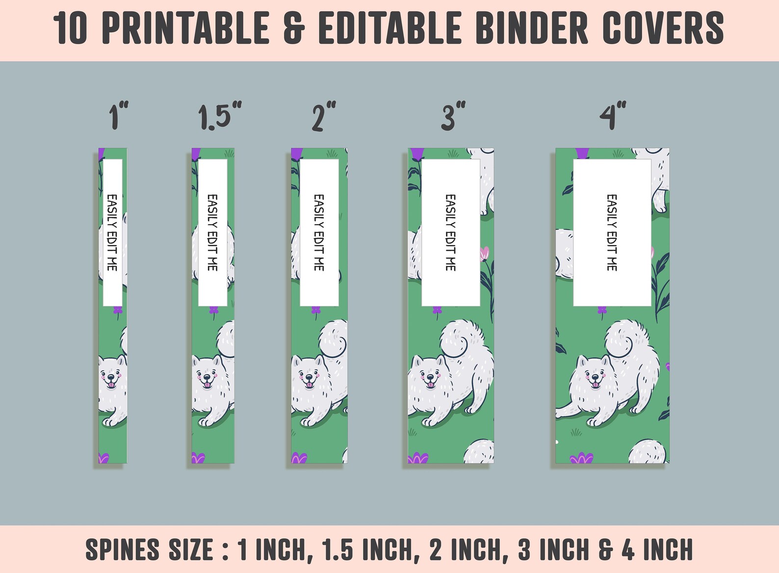 Dogs and Flowers Binder Cover 10 Printable/editable Binder - Etsy