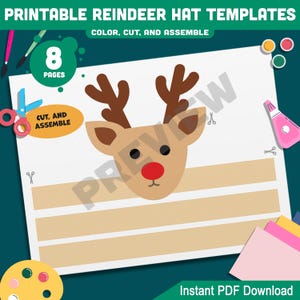 Printable Reindeer Hat Crown Craft Templates: Fun Christmas Activity ...