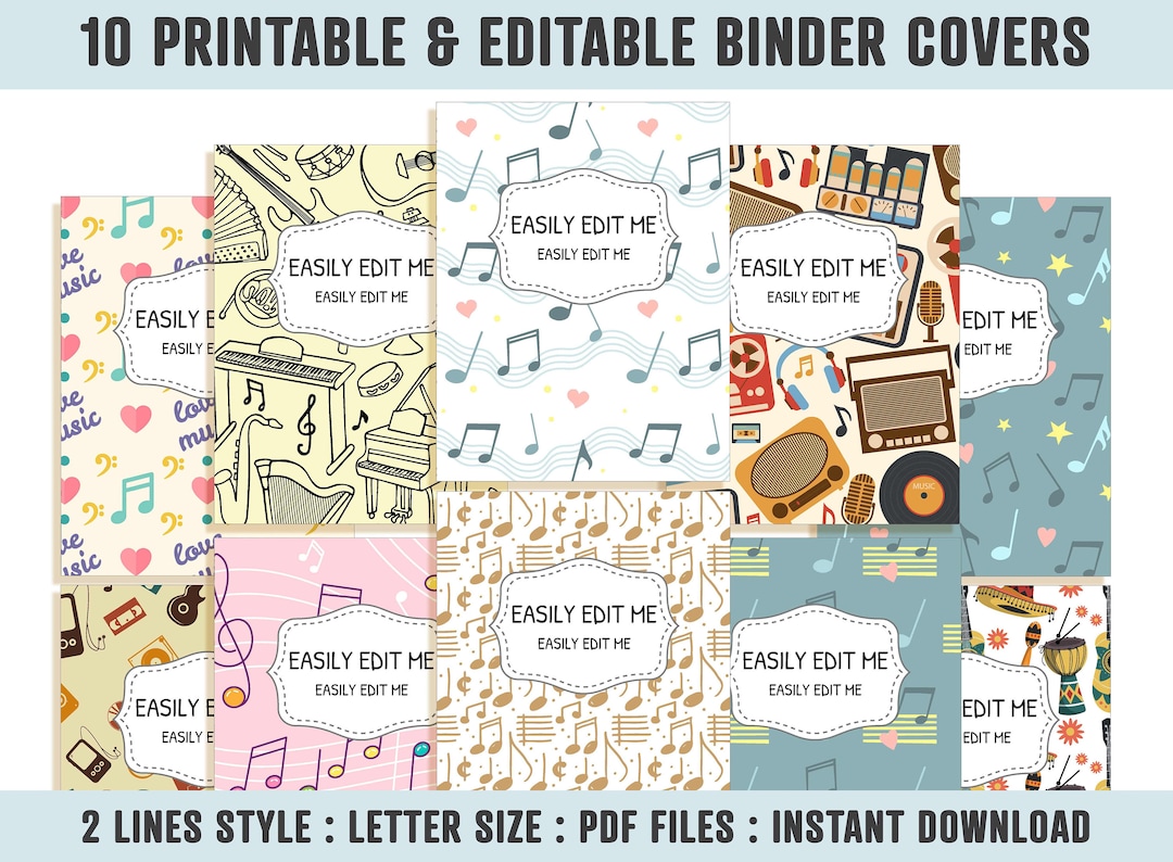 Binder Cover Music, 10 Printable/editable Coversspines, Teacher/school ...