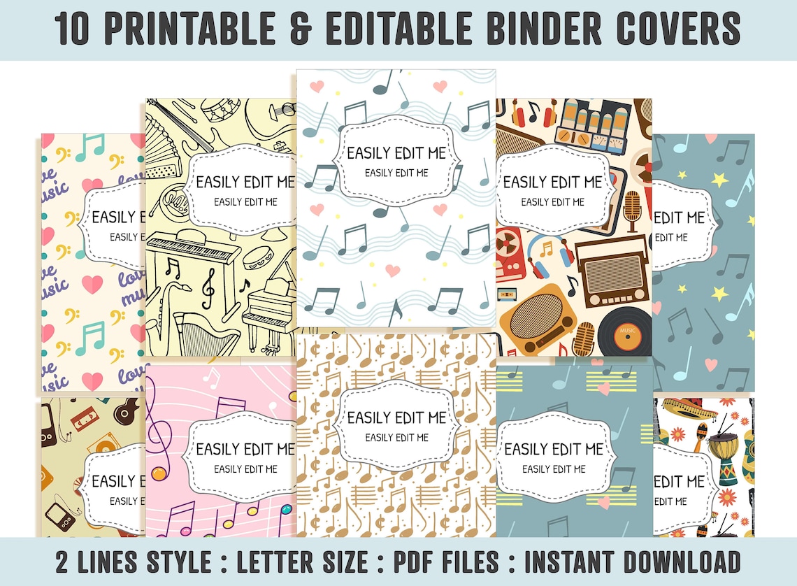 Binder Cover Music 10 Printable/editable Coversspines - Etsy