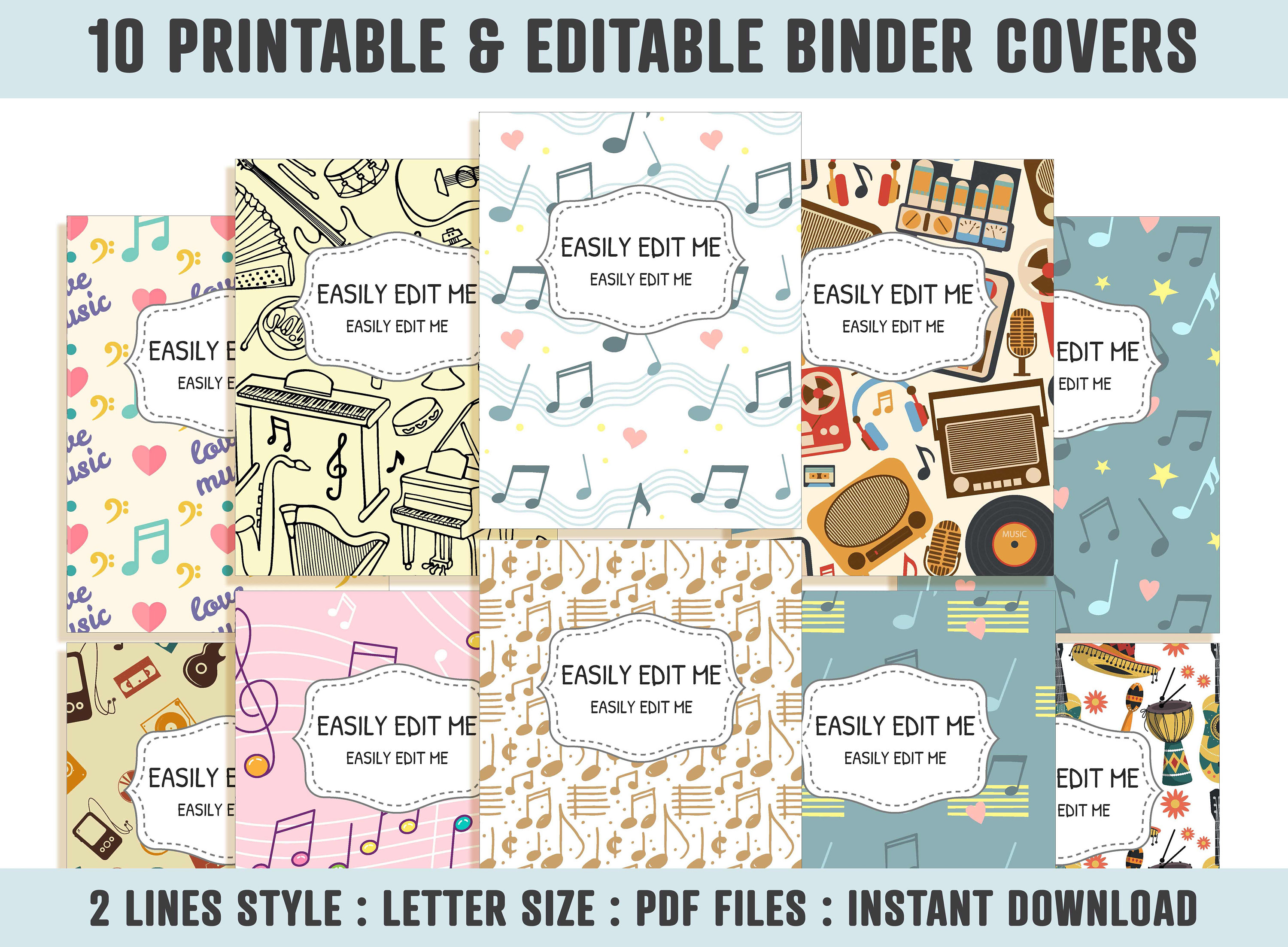 Binder Cover Music 10 Printable/editable Coversspines - Etsy