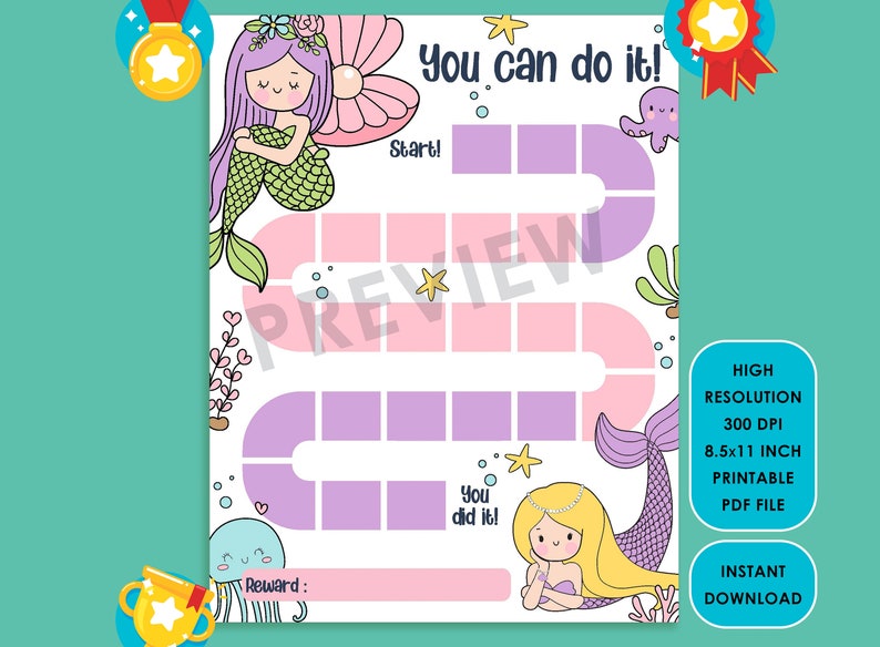 Printable Mermaid Reward Chart for Kids, a Way of Guiding Children ...