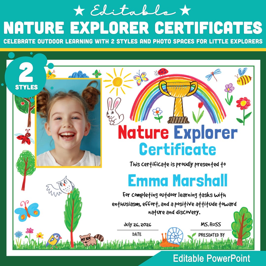 Editable Nature Explorer Certificates: 2 Styles With Photo Options ...