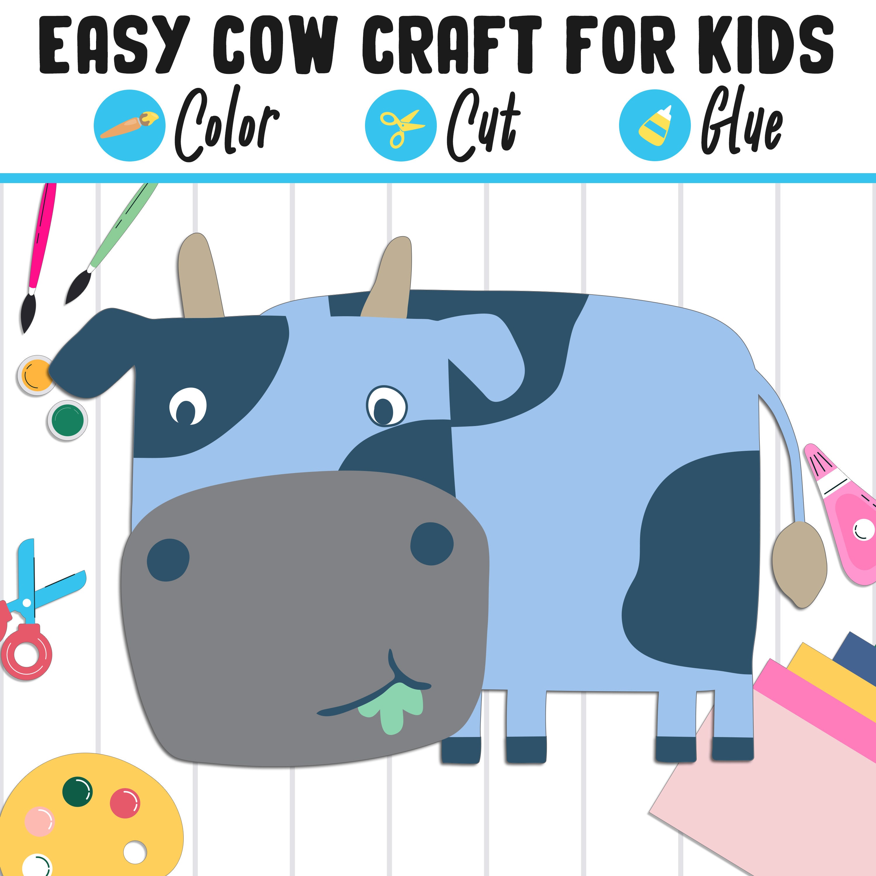 Easy Cow Craft for Kids : Color, Cut, and Glue, a Fun Activity for Pre ...
