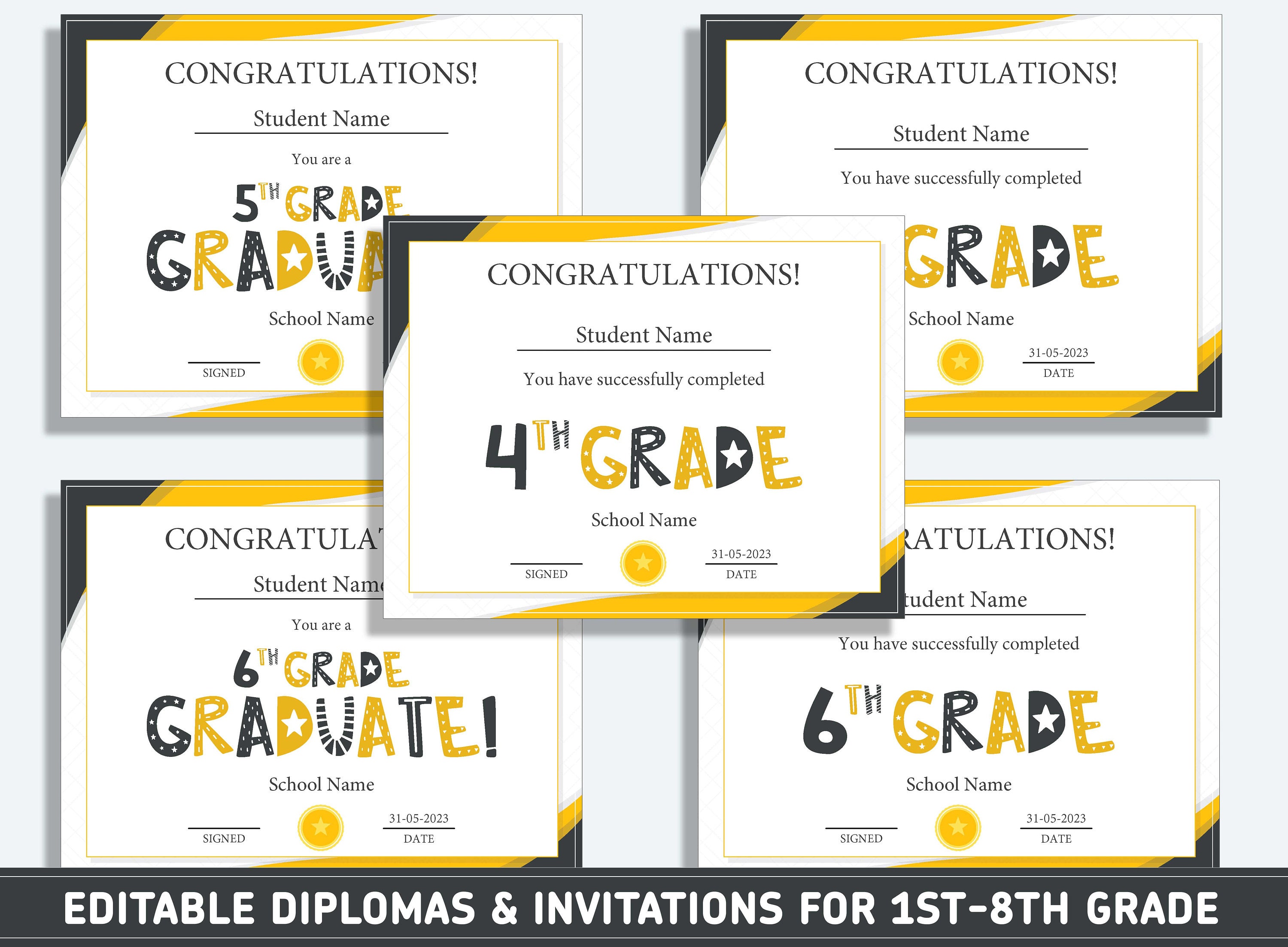Editable Seventh Grade Diploma, 1st to 8th Grade Diploma, Certificate ...