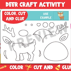 Cute Deer Craft Activity - Color, Cut, and Glue for Prek to 2nd Grade ...