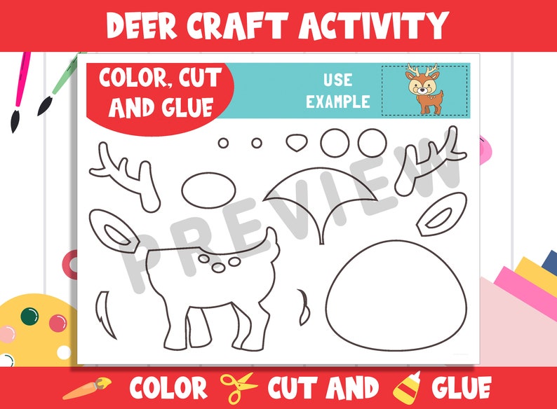 Cute Deer Craft Activity Color, Cut, and Glue for Prek to 2nd Grade ...