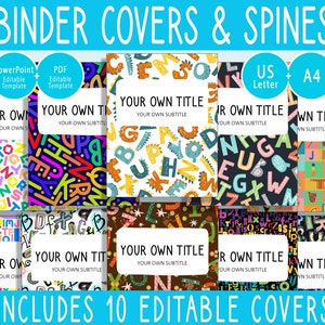 10 Editable Alphabet Binder Covers, Includes 1", 1.5", 2" Spines ...