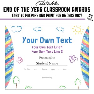 Editable End of Year Awards for Students, 26 Pages, PDF, Instant ...