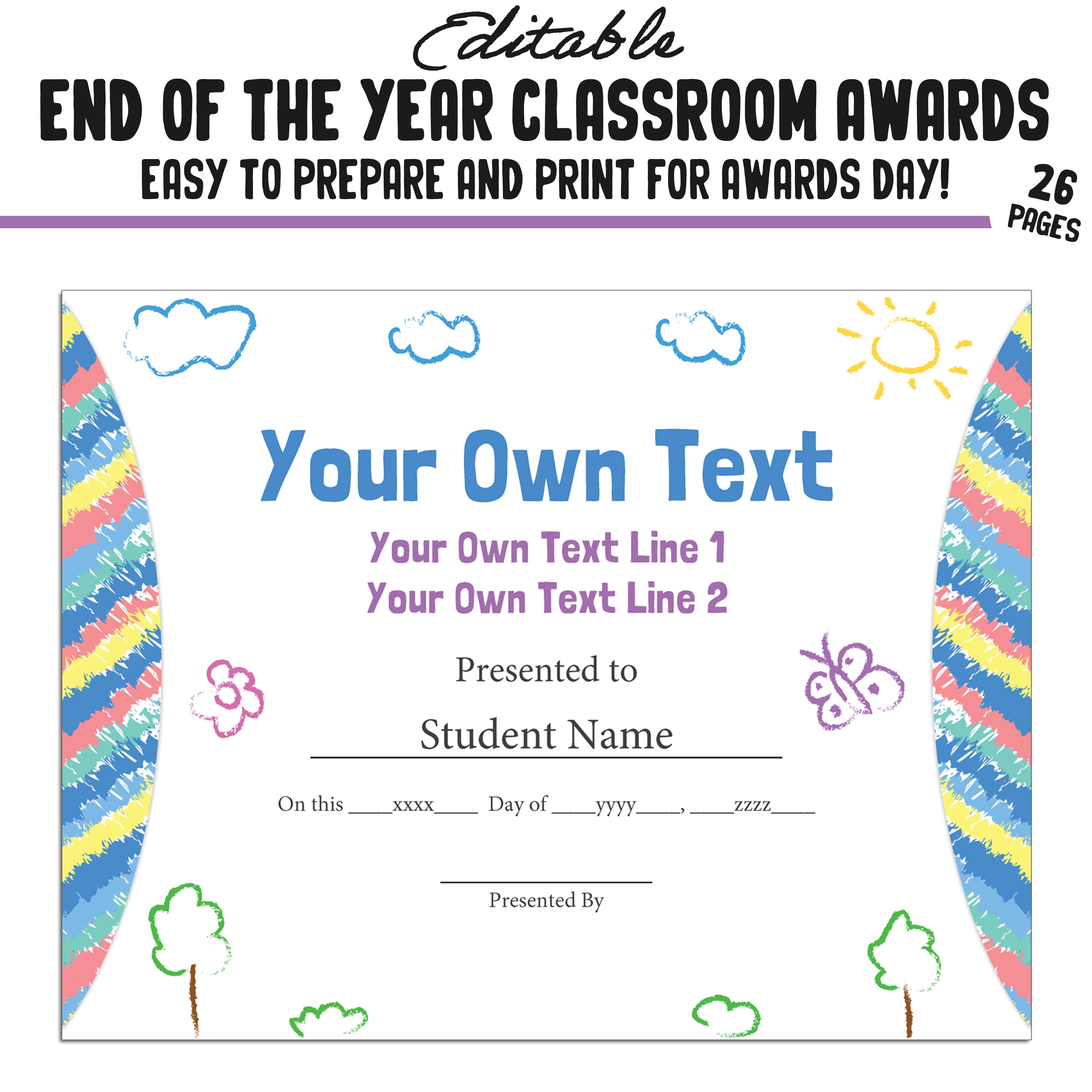 Editable End of Year Awards for Students, 26 Pages, PDF, Instant ...