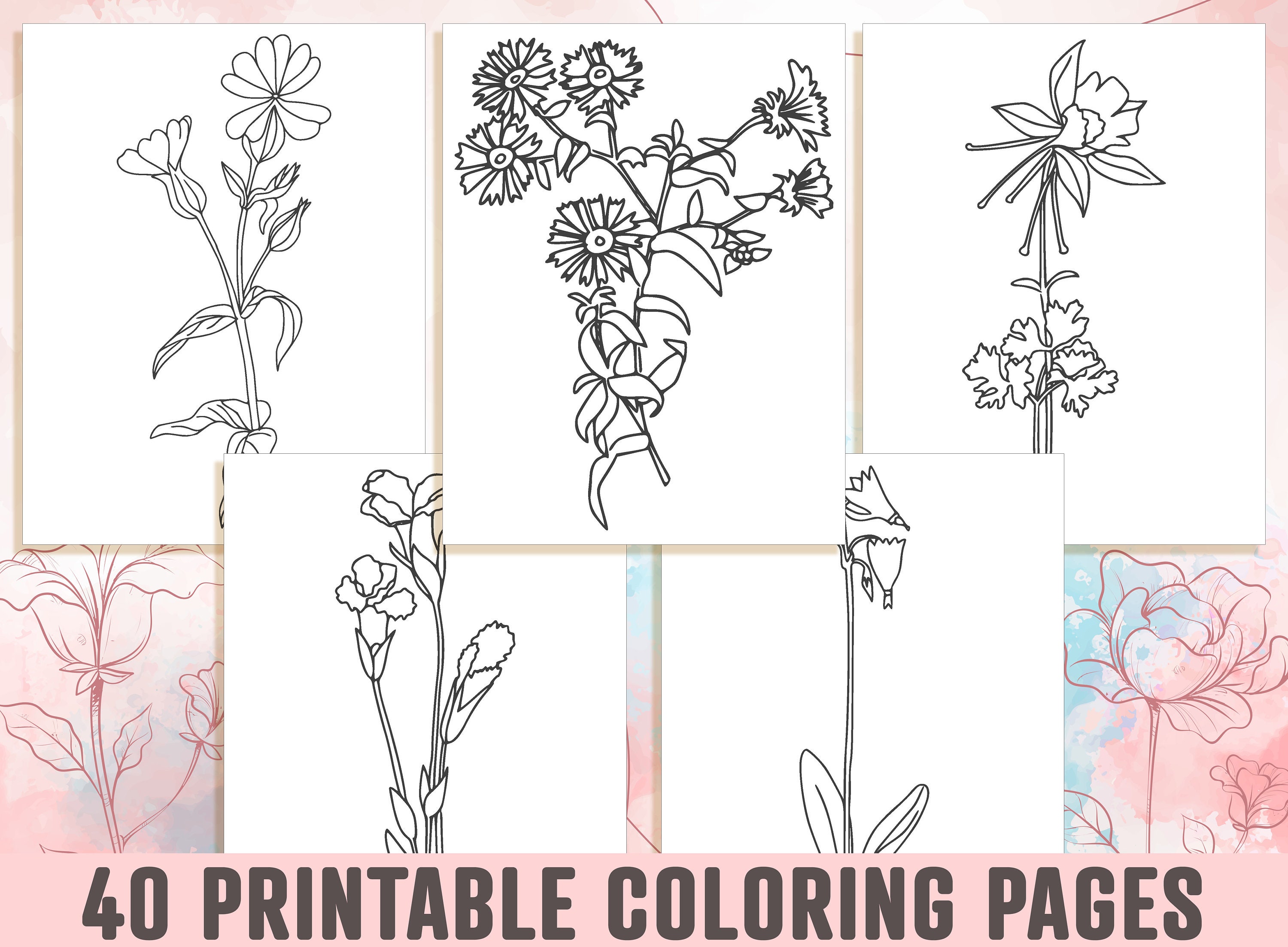 Floral Coloring Pages 40 Beautiful Floral and Flower | Etsy