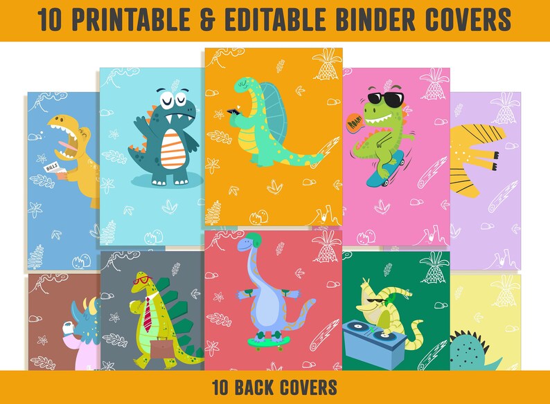 Dinosaur Binder Cover, 10 Printable & Editable Covers+spines, Binder ...