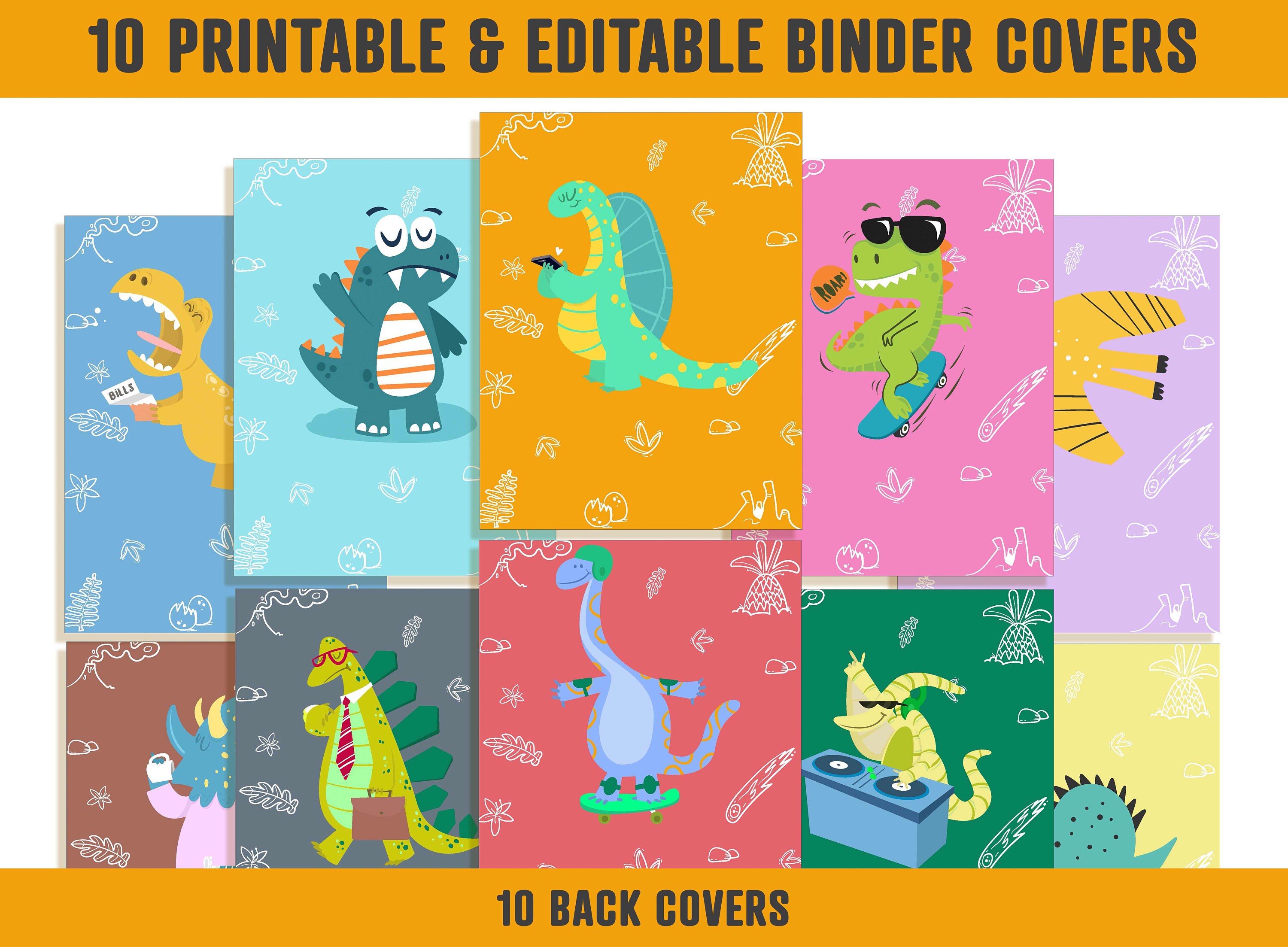 Dinosaur Binder Cover, 10 Printable & Editable Covers+spines, Binder ...
