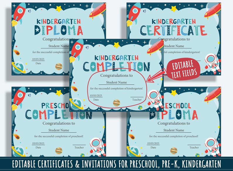 Pre K Graduation Certificate, Editable End of Year Diplomas ...