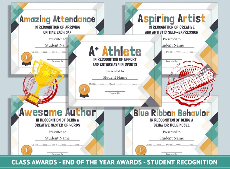 Editable Last Day of School Awards, End of the Year Awards, Student ...
