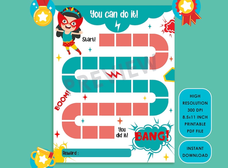 Printable Superhero Reward Chart Comic Behavior Chart Etsy