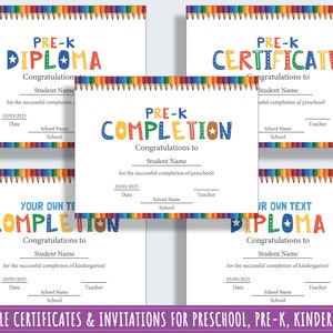 Preschool and Kindergarten Diploma, Certificate, and Invitation ...