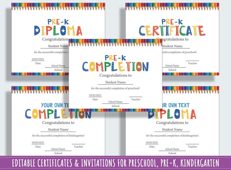 Preschool and Kindergarten Diploma, Certificate, and Invitation ...