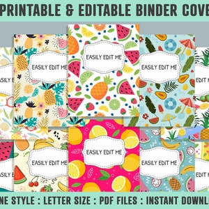 Summer Fruits and Berries Binder Cover, 10 Printable & Editable Covers ...