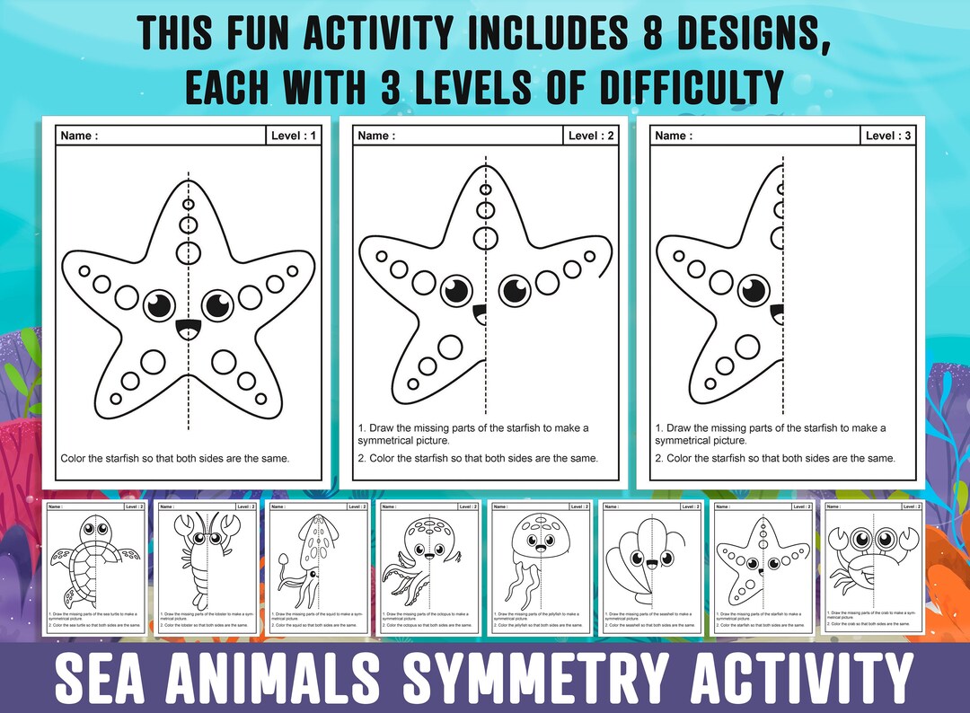 Sea Animals Symmetry Worksheet, Sea Animals Theme Lines of Symmetry ...