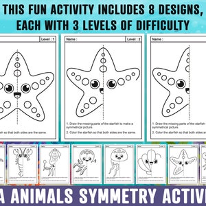 Sea Animals Symmetry Worksheet, Sea Animals Theme Lines of Symmetry ...